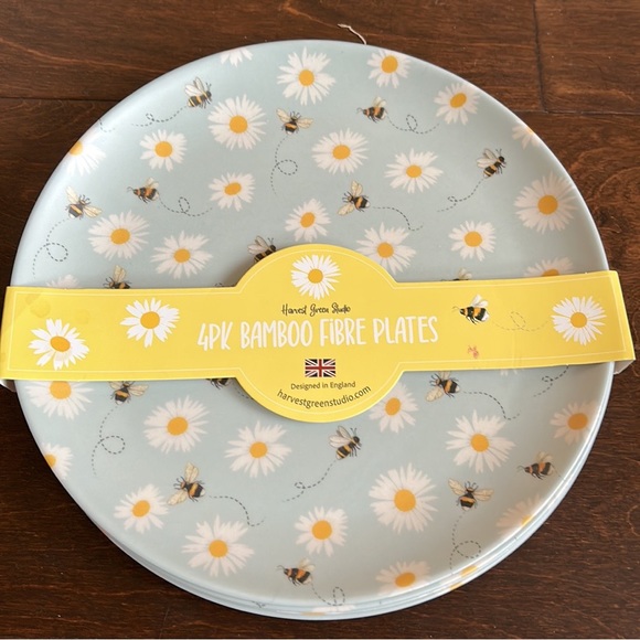 Dining | Harvest Green Studio Bamboo Bumblebee Floral Dinner Plates Set ...